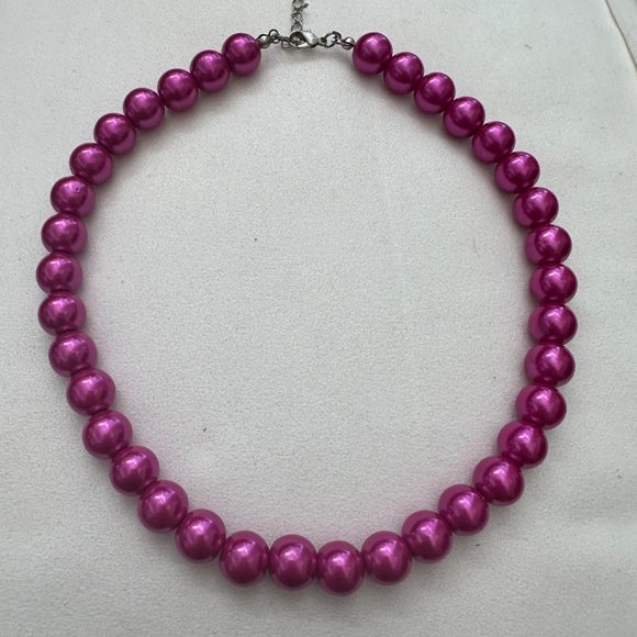 Jewelry | Vintage 8s Hot Pink Fuchsia Single Strand Faux Pearls Beads ...